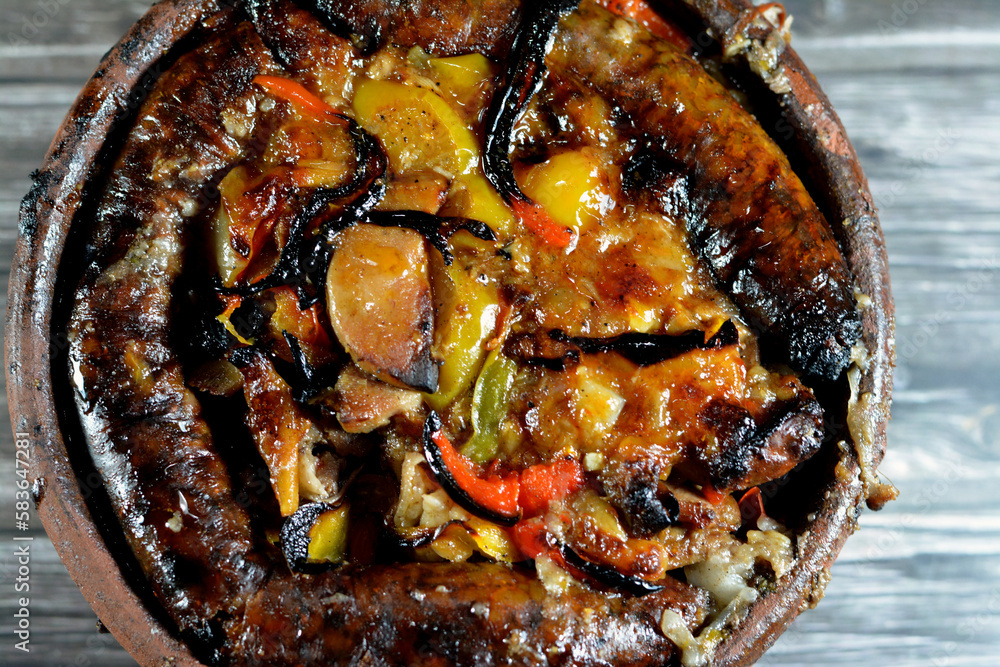 Traditional Egyptian mixture of lamb meat, sausage mumbar intestines ...
