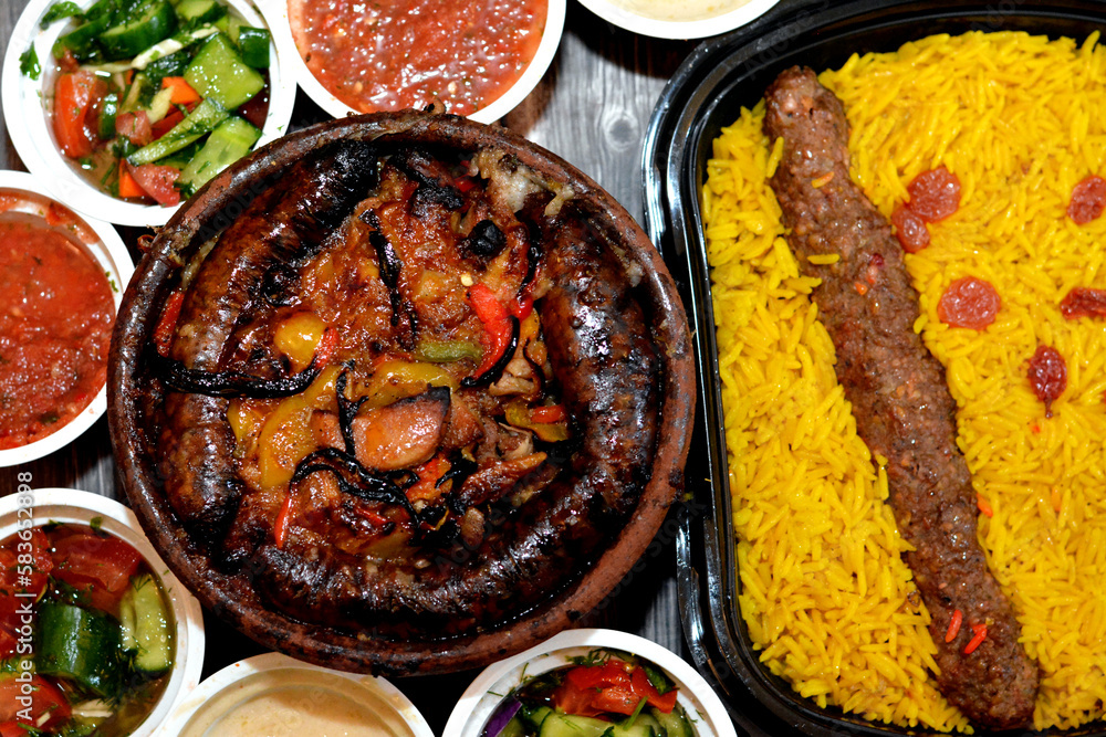 Traditional Egypt beef Kofta, kebab and tarb kofta shish with mixture ...