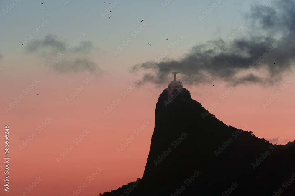 Sunset in the bay of Guanabara, inlet and beaches of Rio de Janeiro ...
