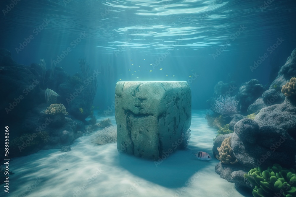 an underwater photo of a stone box in the ocean floor with a light ...