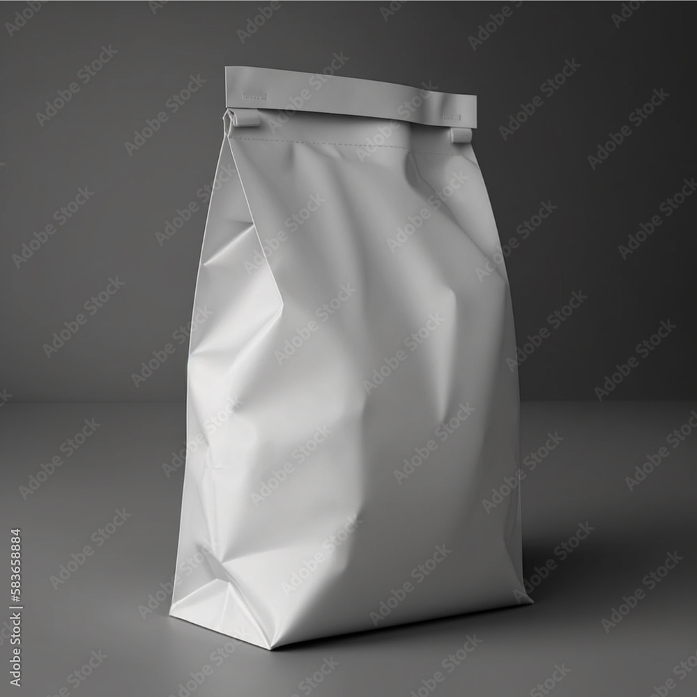 Foil plastic paper bag front and back view isolated on white background ...