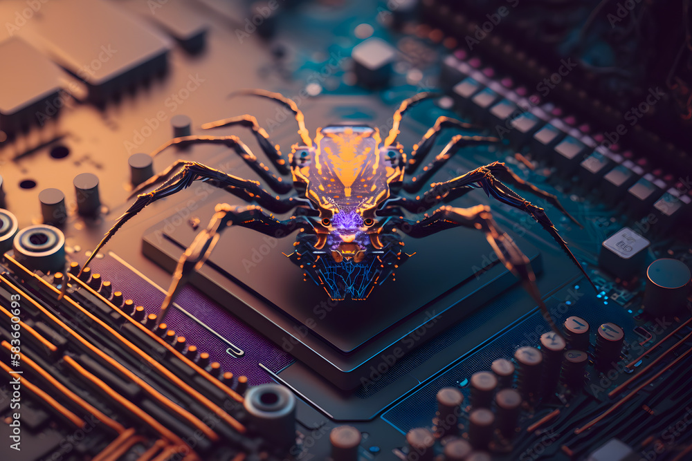 The micro nano spider made its way into the motherboard to the computer ...