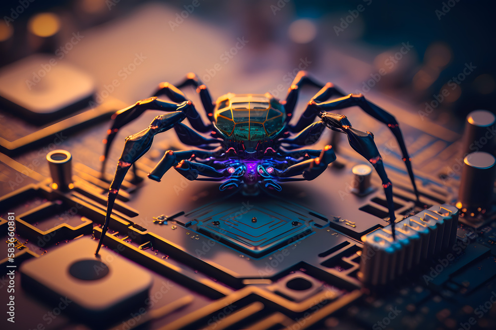 The micro nano spider made its way into the motherboard to the computer ...