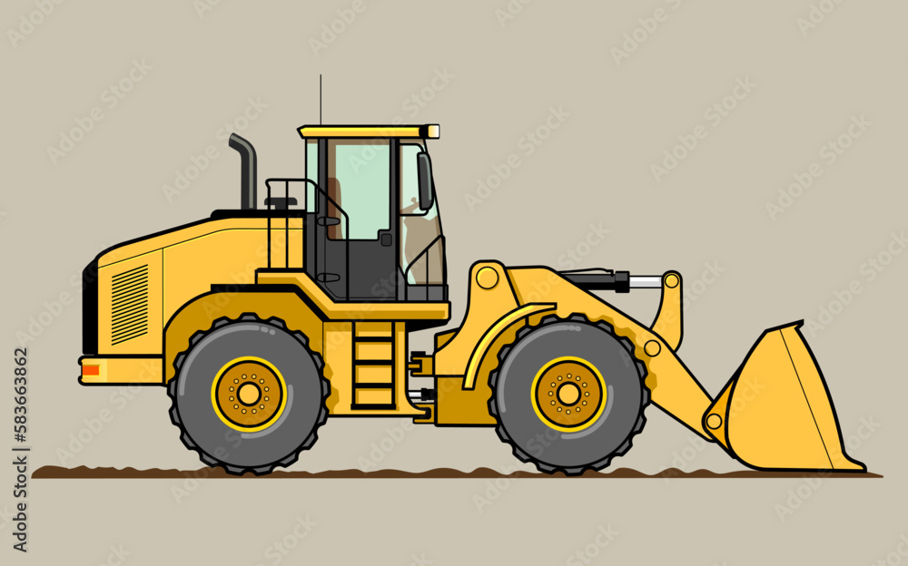 Poster Wheel Loader, front loader, heavy machine. Vector illustration ...