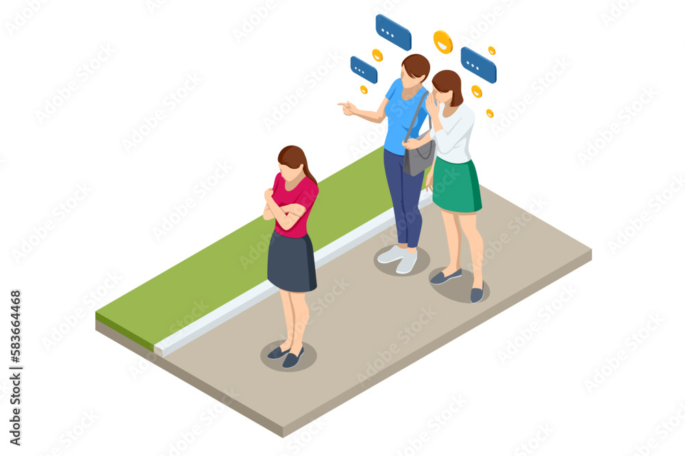 Isometric Bullying, gossip violent, rumors, discredit, bullying, insult ...