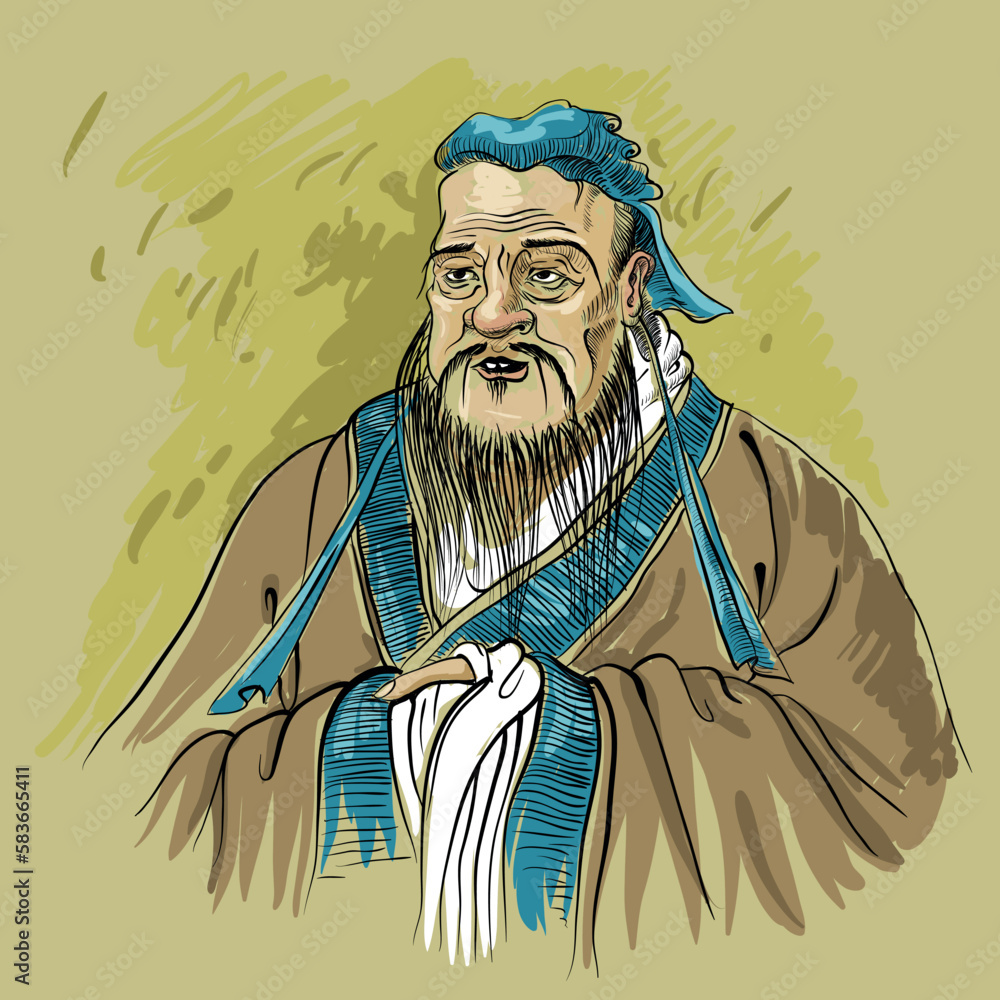 Hand drawn portrait of famous Chinese philosopher and politician ...
