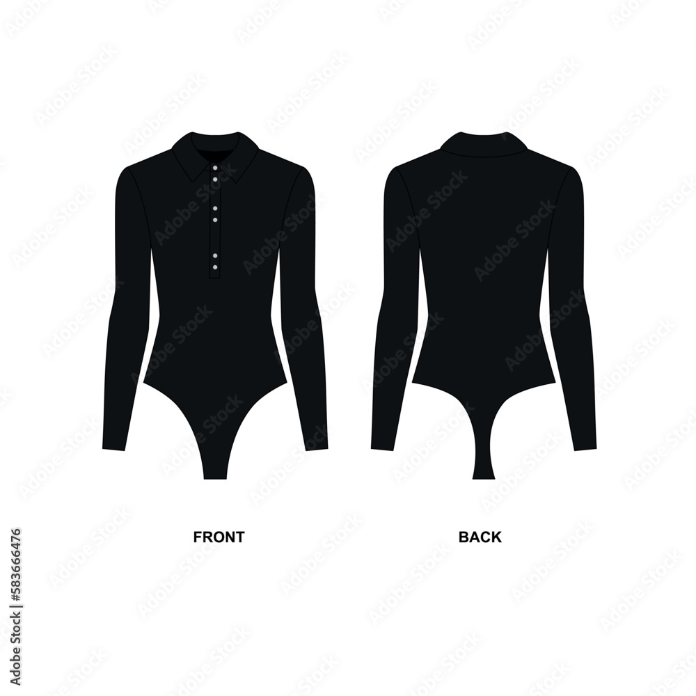 Vector drawing of a bodysuit with a collar, buttons on the front and ...