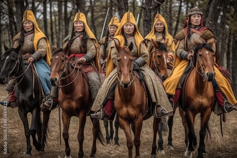 Genghis Khan's male and female Mongolian generals and warriors on the ...