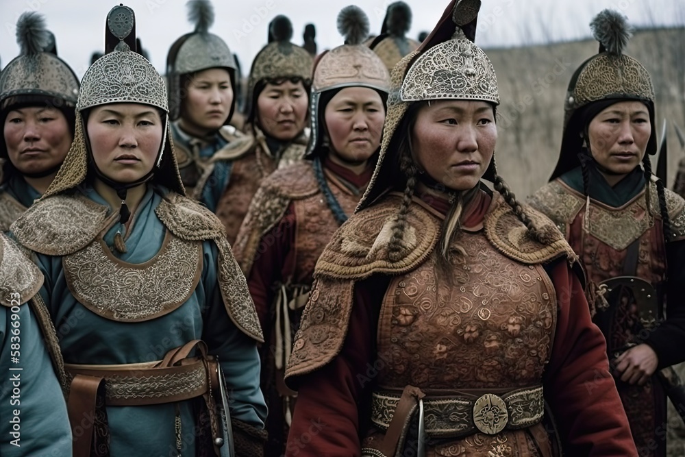 Genghis Khan's male and female Mongolian generals and warriors on the ...