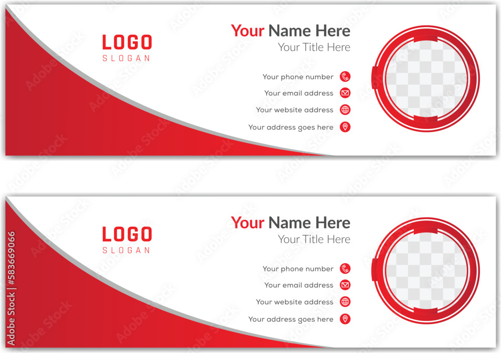 editable corporate modern red color gradient email signature shape ...