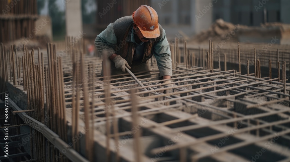 A construction worker is installing the formwork on the construction ...
