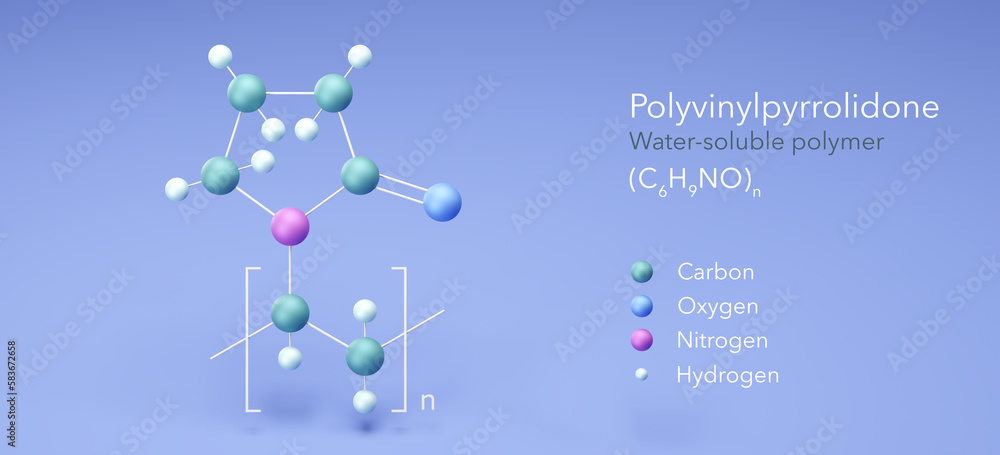 polyvinylpyrrolidone molecule, molecular structures, water-soluble ...
