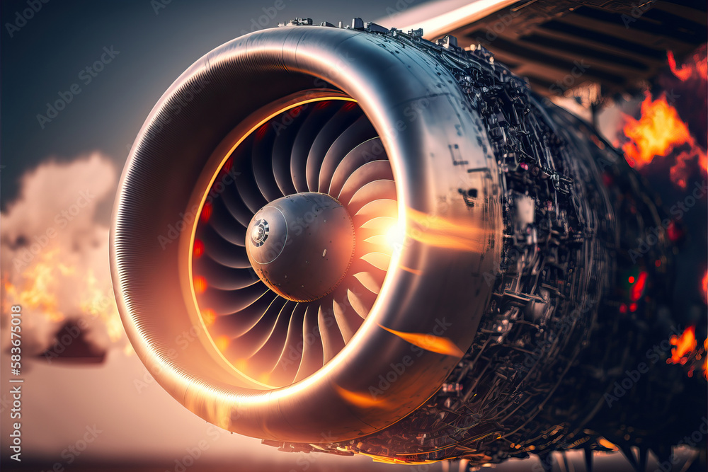 Airplane jet engine failure after catching fire on sky clouds ...
