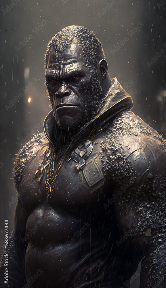 Brutal portrait of a muscular man gorilla, monkey, kin kong with a ...