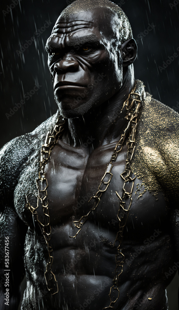 Brutal portrait of a muscular dark man, a warrior with a formidable ...