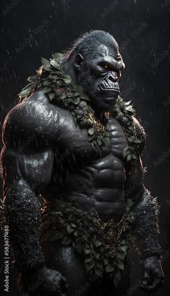 Brutal portrait of a muscular man gorilla, monkey, kin kong with a ...