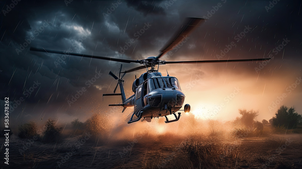 military helicopter in flight created with Generative AI technology ...