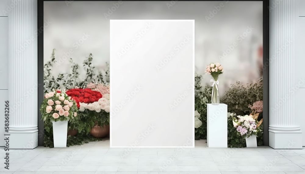 street outdoor view of a generic flower or roses shop display welcome ...