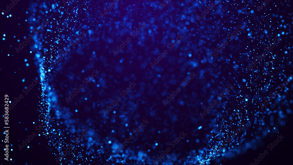 Magical sparkles of light form abstract structures. Blue glow particles ...