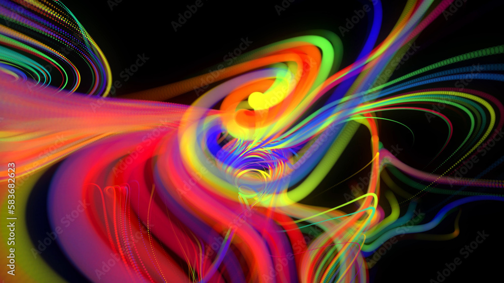 3d render. Abstract background with glow multicolor lines or light ...
