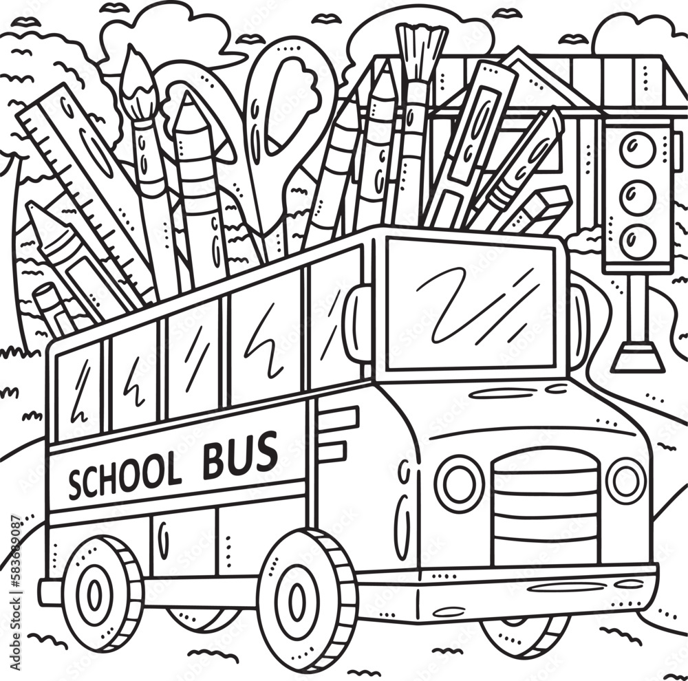 Vetor de Back To School Bus Coloring Page for Kids do Stock | Adobe Stock