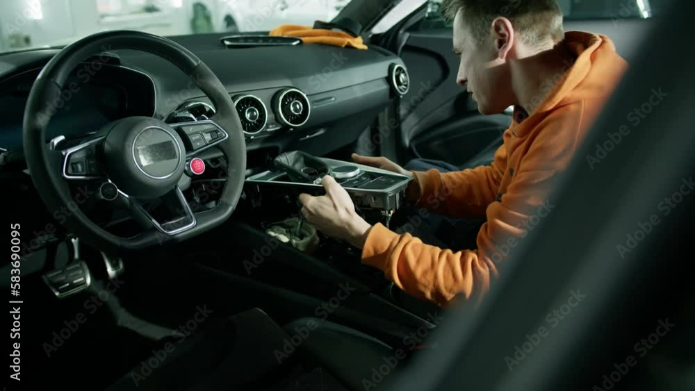 Salon of a prestigious modern luxury car Concept of passion for driving ...