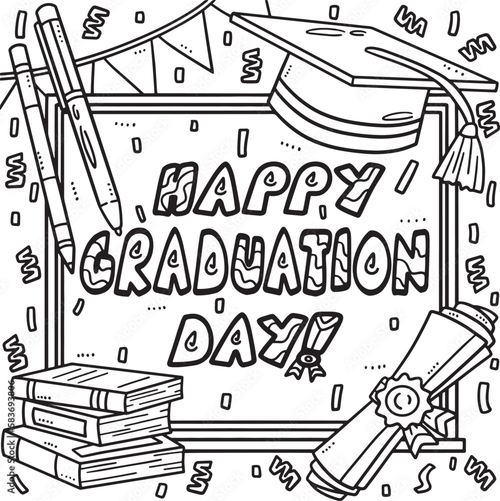 Happy Graduation Day Coloring Page for Kids Stock Vector | Adobe Stock