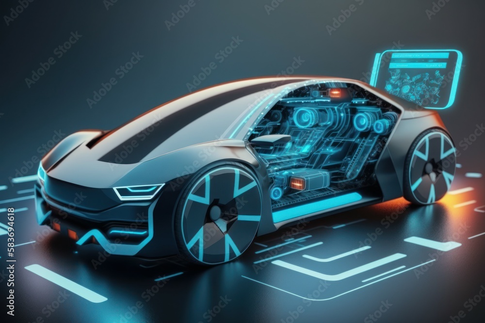 The concept of a modern electric car with autopilot. AI generated ...