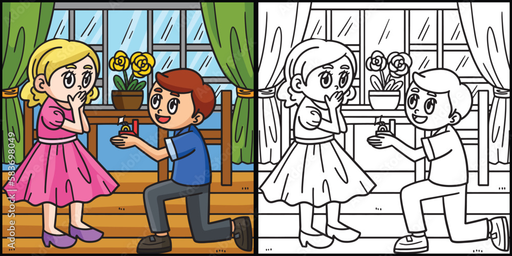 Wedding Proposal Coloring Page Illustration Stock Vector | Adobe Stock