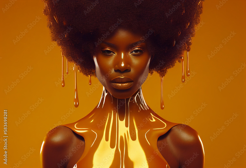 illustration of very beautiful black woman covered only in dripping ...