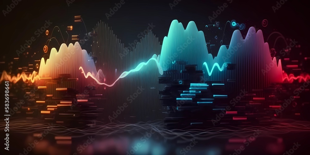Illustrazione Stock 3D abstract sound wave visual background. Dynamic ...