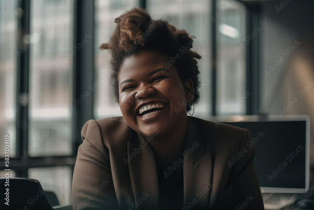 Photorealistic ai artwork of a black woman CEO in a corporate office ...