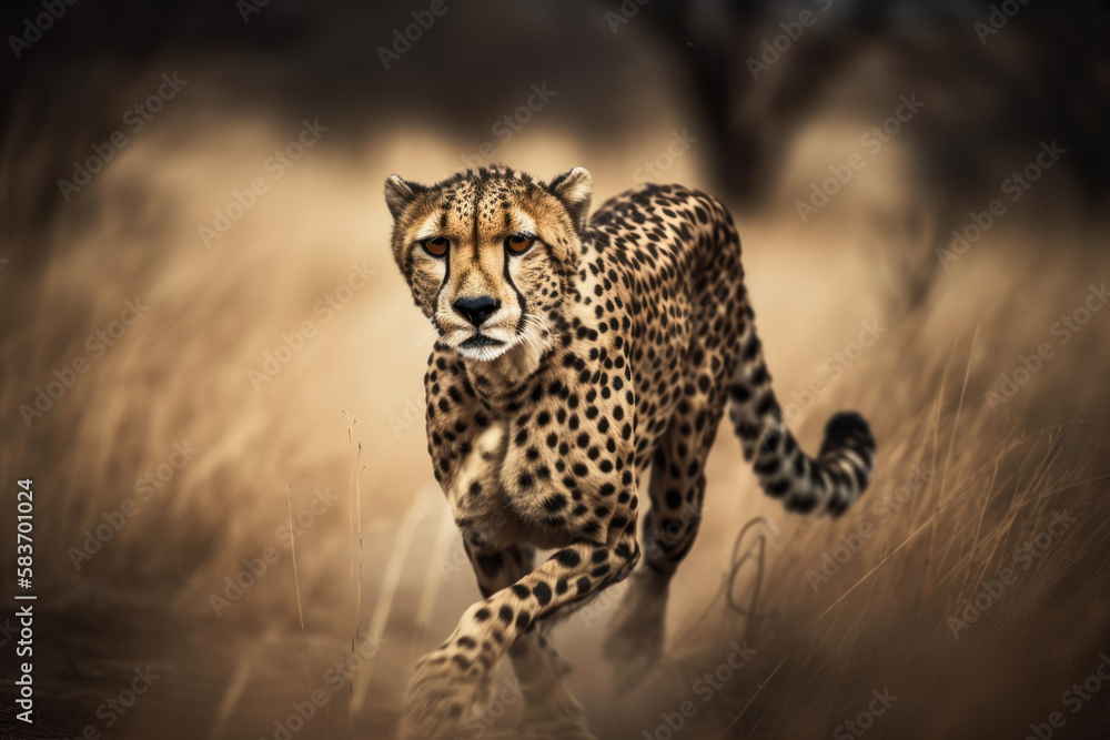 Guépard à l'affût dans les hautes herbes de la savane africaine Stock ...