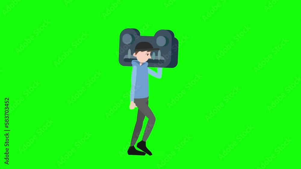 Young teenager character carrying boombox. Guy walking and carrying a ...