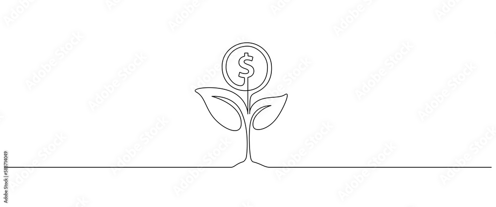 Money plant in One Continuous line drawing. Growing coin tree symbol ...