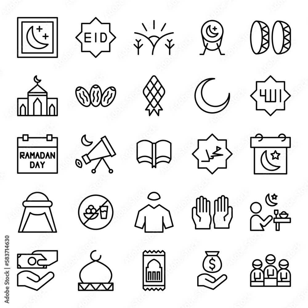 Ramadan (25) icons set in outline style. The collection includes web ... Ramadan (25) icons set in outline style. The collection includes web ...