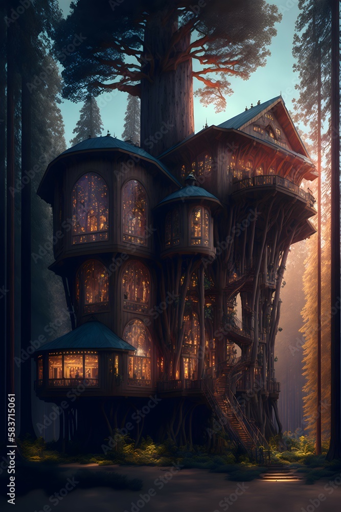 V-ray render of A steampunk treehouse in a forest Seco Stock ...