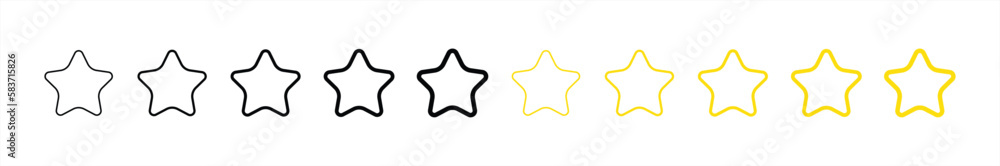 five star rating icon set. quality rating star product icon symbol sign ...