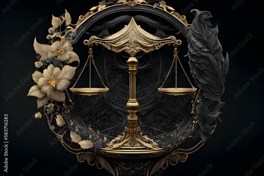 the image of the portrait of Libra, the zodiac sign, gold and black ...