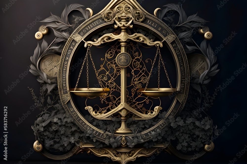 the image of the portrait of Libra, the zodiac sign, gold and black ...