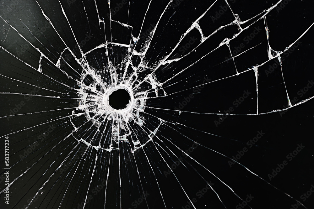 bullet hole on glass black background for overlay, transparent window ...