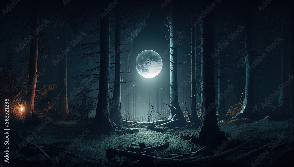 Dark and mysterious forest with the light of the moon. Generative AI ...