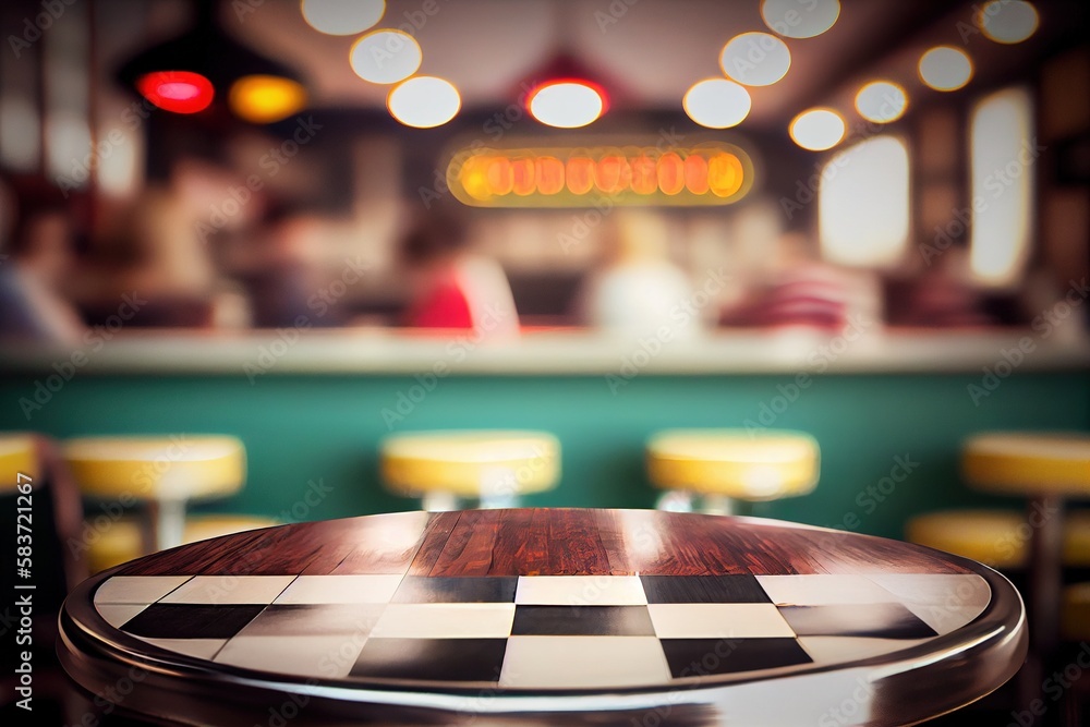 Blurred Restaurant Background with Empty Table in an American 50's ...