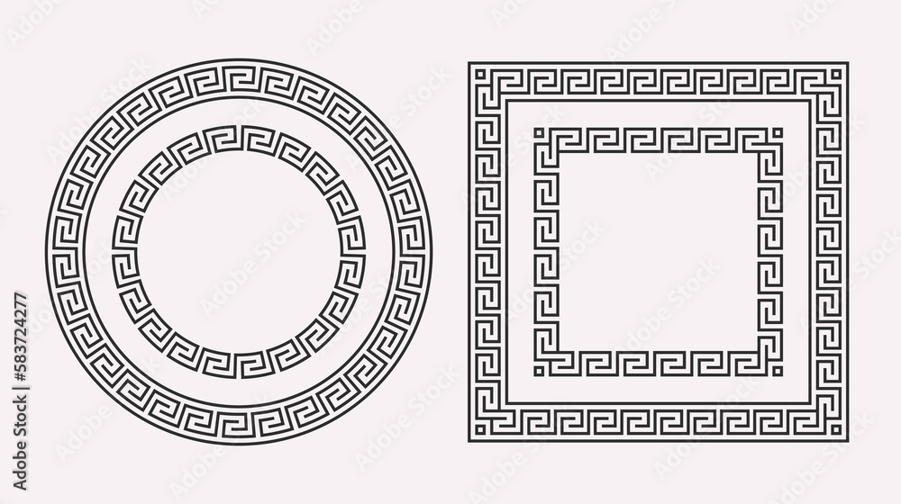 Greek Lines ornament frames set. Circle and square meander pattern ...