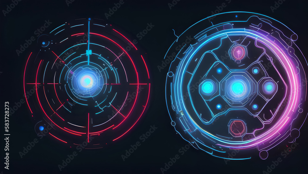Futuristic Radial Controls Orb Neon Lines Sci-Fi High Details Tech ...
