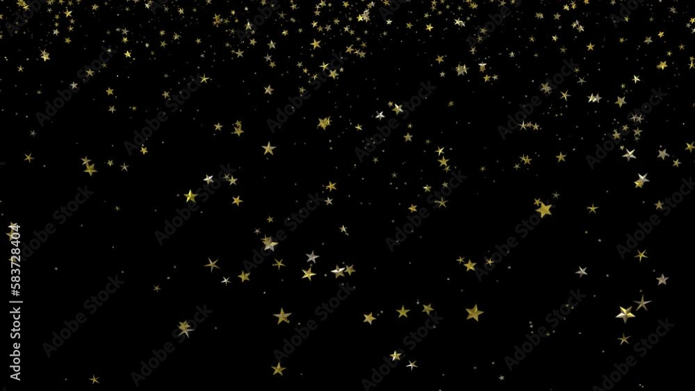 Gold star particles loop flowing to camera with alpha channel, contain ...