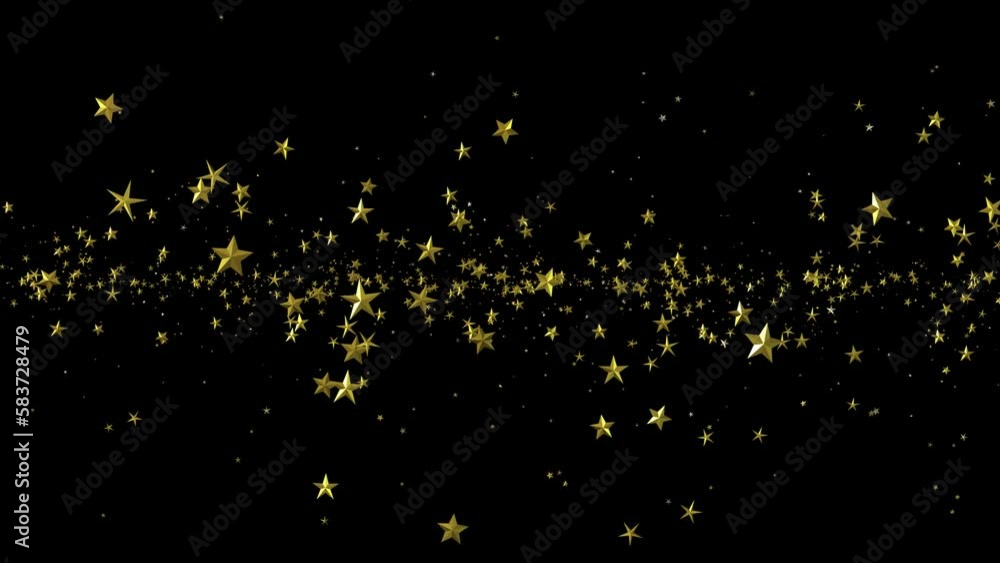 Gold star particles loop flowing to camera with alpha channel, contain ...