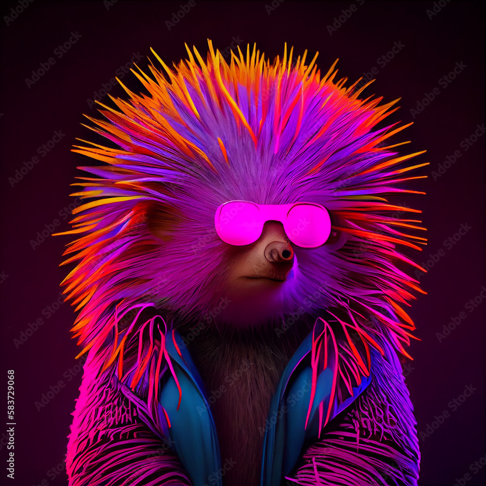 Realistic lifelike porcupine in fluorescent electric highlighters ultra ...