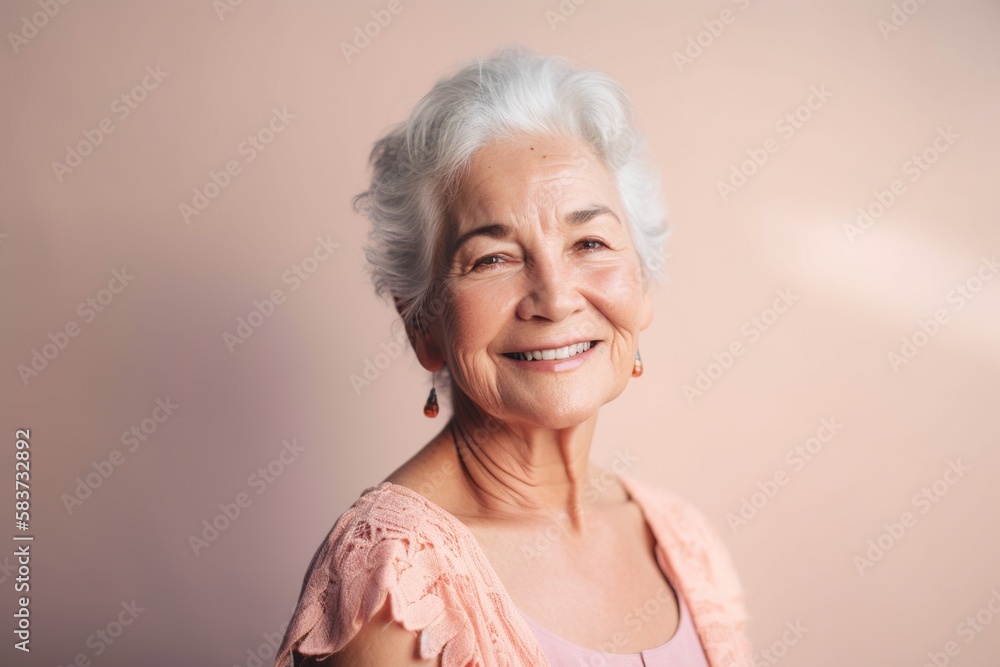 smiling elder old woman grand mother grandma isolated on pastel ...
