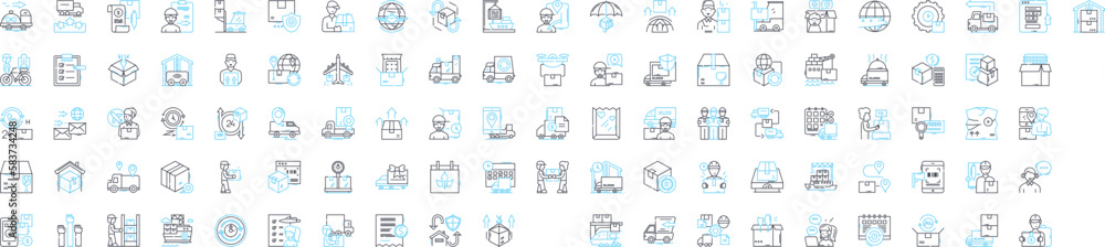 Warehouse vector line icons set. warehouse, storage, depot, facility ...